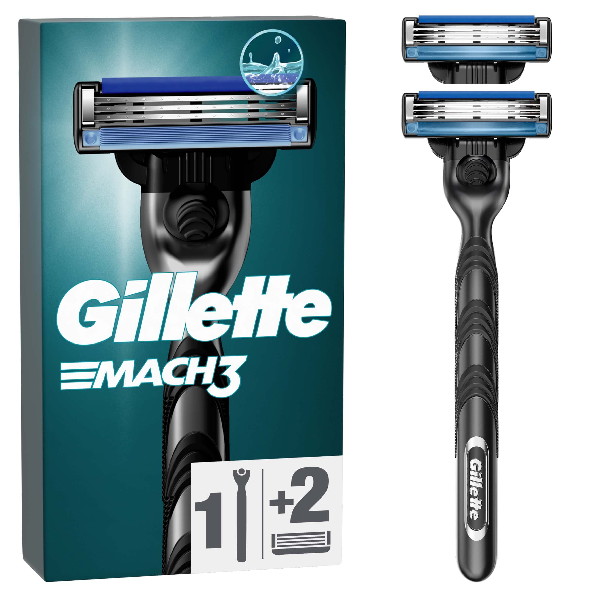 Gillette Mach3 Razor For Men, 1 Gillette Razor, 2 Razor Blade Refills ...