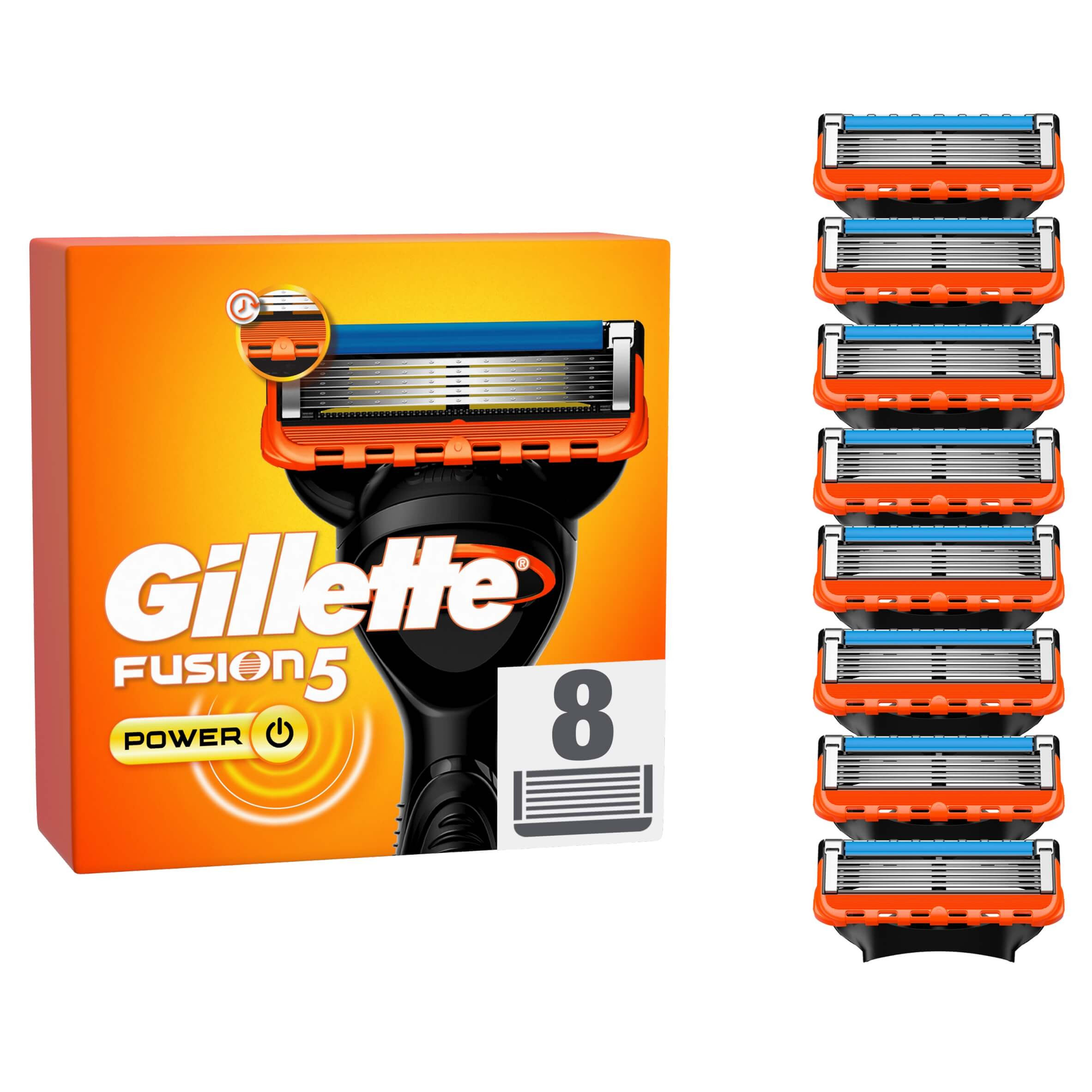 Gillette Fusion5 Power Razor Refills For Men, 8 Razor Blade Refills ...