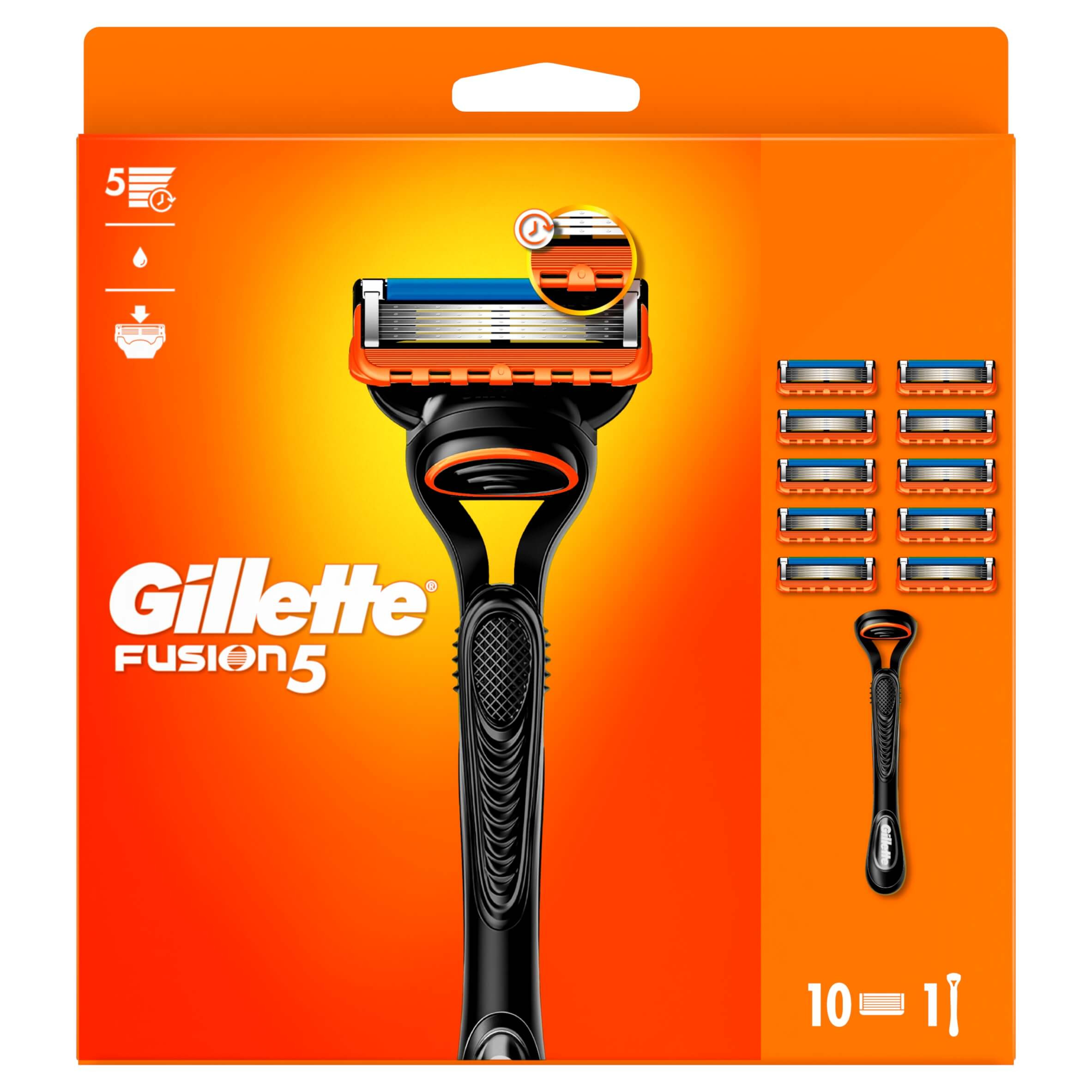 Gillette Fusion5 Razor for Men, 1 Gillette Razor, 10 Blade Refills | Mashco