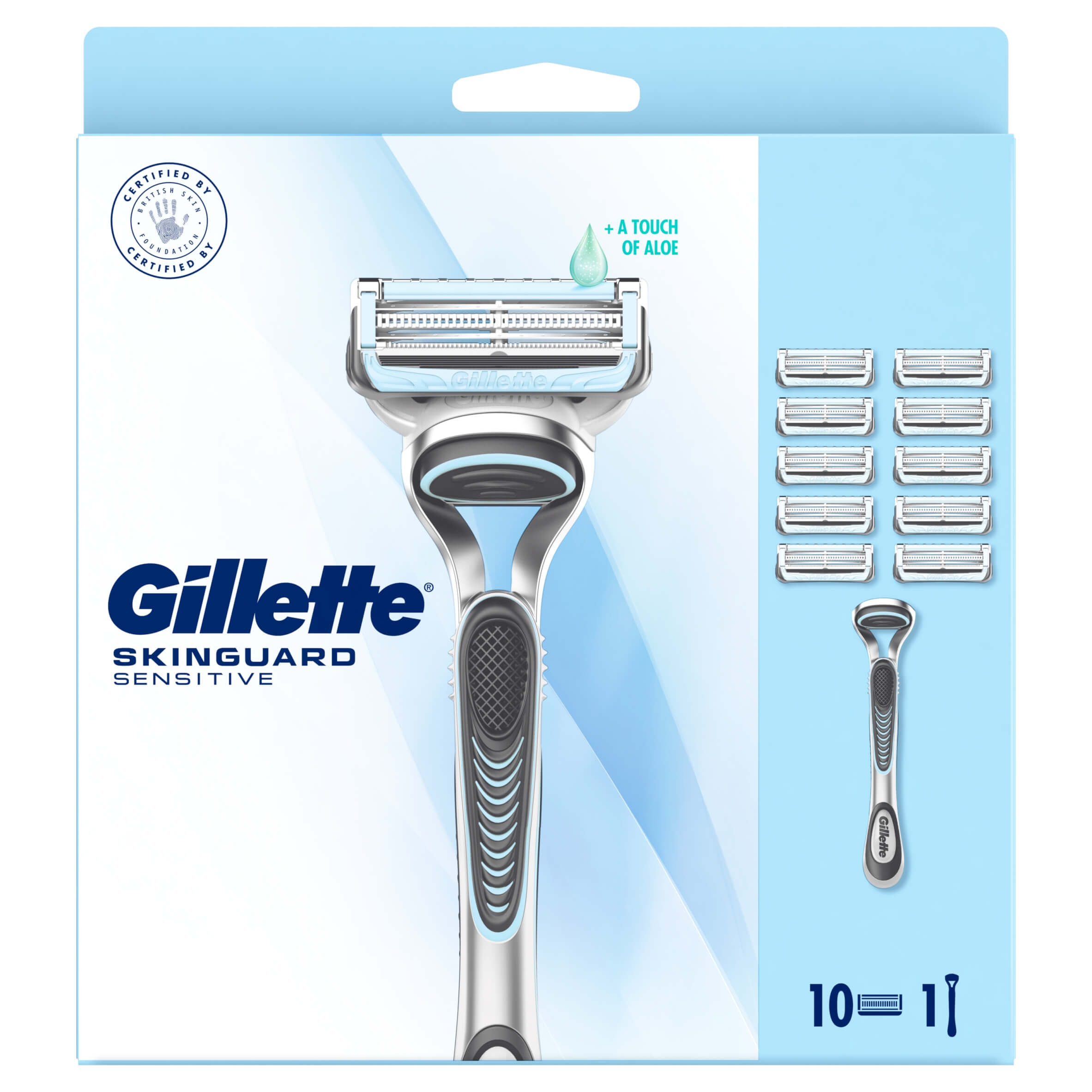 Gillette SkinGuard Sensitive Men’s Razor, 1 Handle, 10 Blade Refills ...
