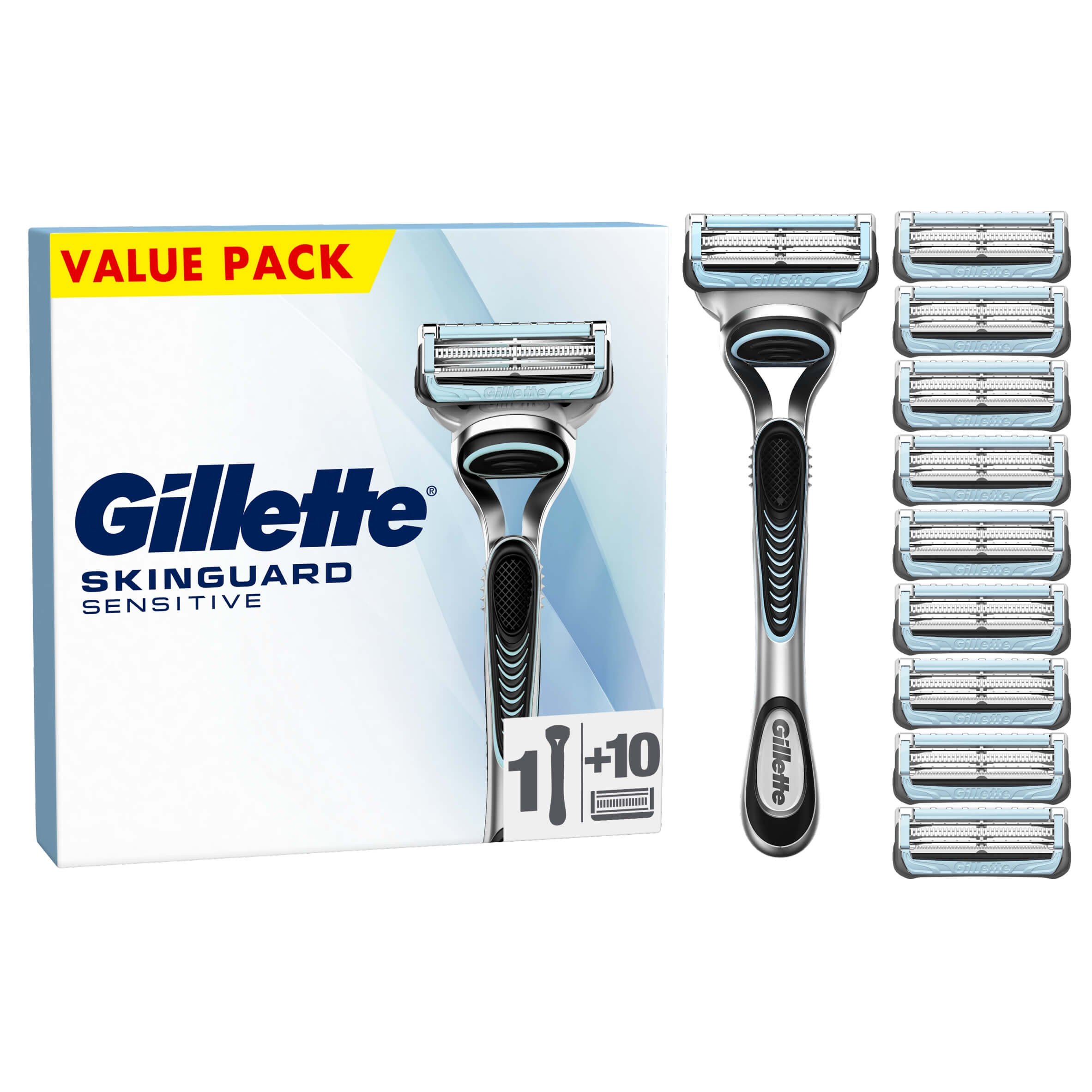 Gillette SkinGuard Sensitive Men’s Razor, 1 Handle, 10 Blade Refills ...