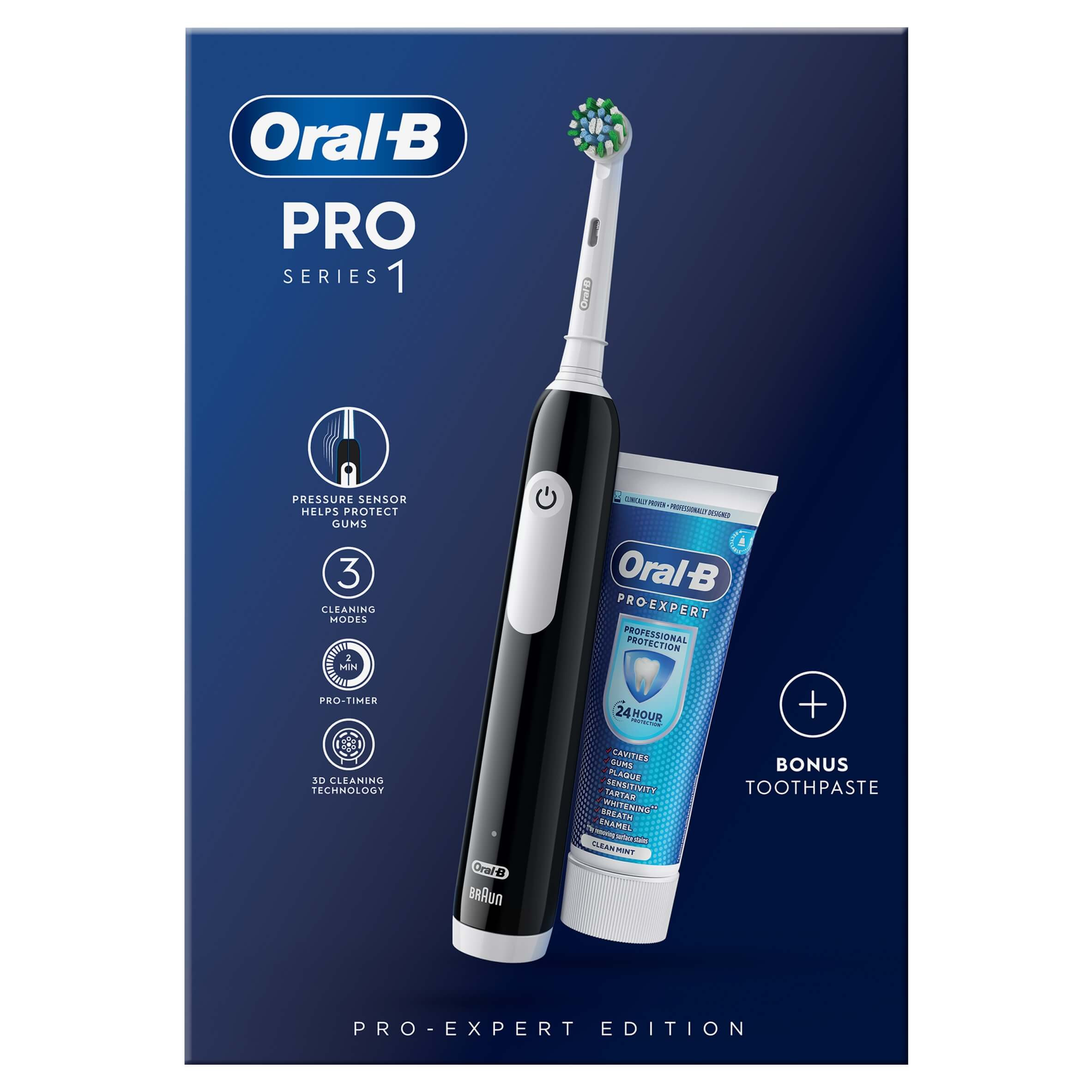 Oral-B Pro Series 1 Black Electric Toothbrush, Toothpaste | Mashco